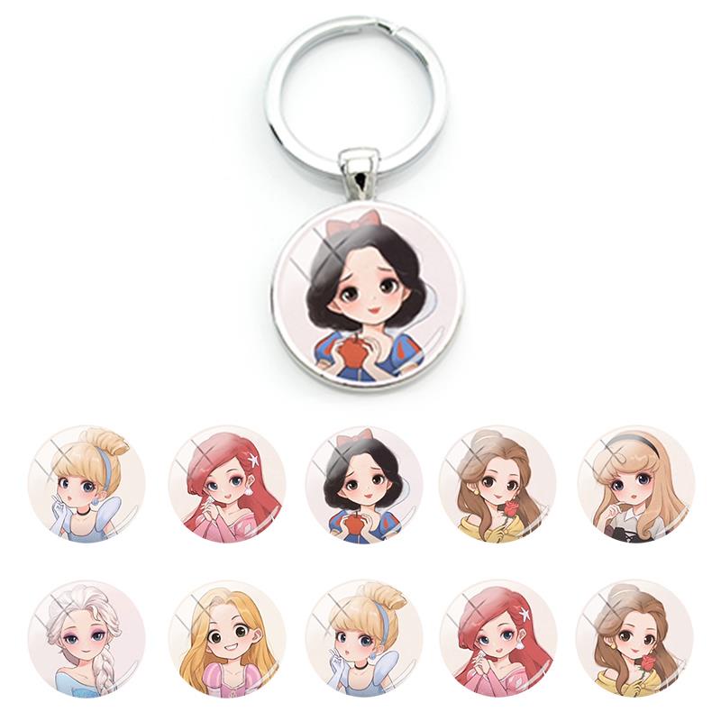 Princesses Snow White Elsa Anna Cinderella Bag Key Rings Pendant Glass ...