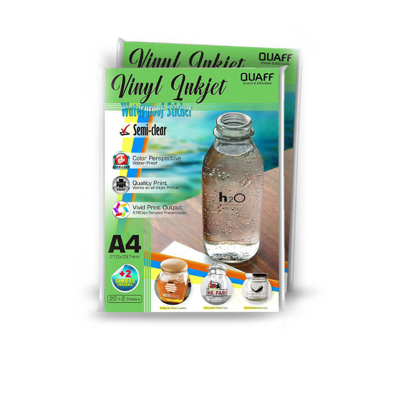 Quaff Vinyl Inkjet Sticker Waterproof A4 Size 22 Sheets Per Pack Semi ...