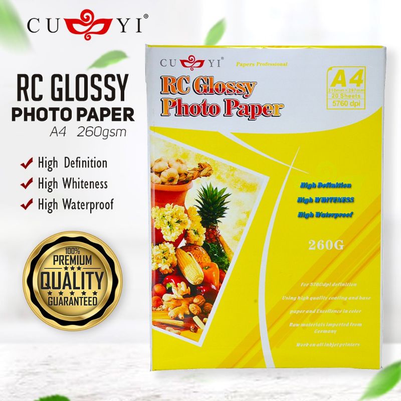 CUYI RC GLOSSY PHOTO PAPER 260GSM A4SIZE 20SHEETS | Shopee Philippines