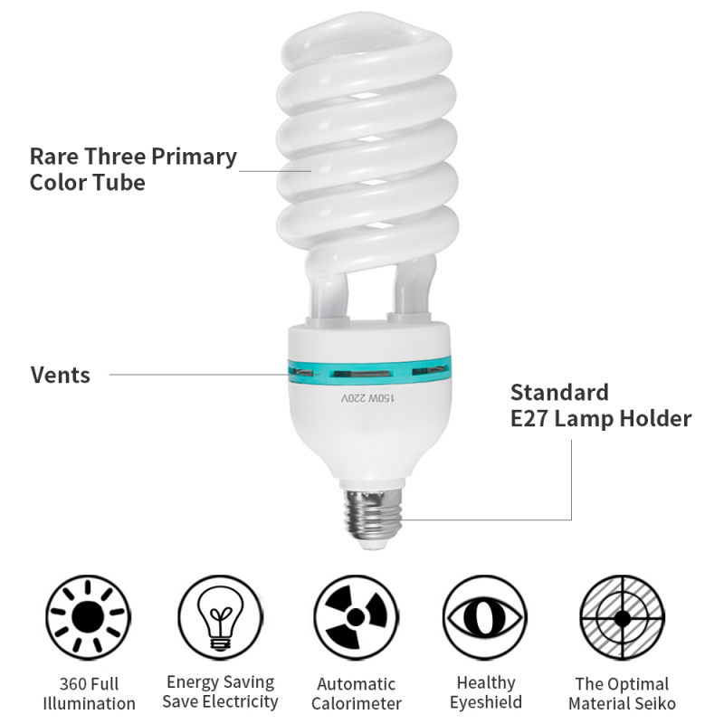 150 Watt Photography Full Spectrum Daylight Fluorescent Lighting Bulbs ...