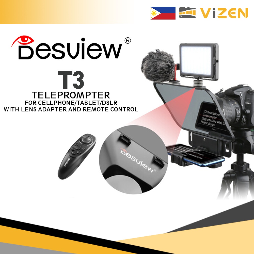 DESVIEW T3 Portable Teleprompter for Cellphone/Tablet/DSLR with Lens ...