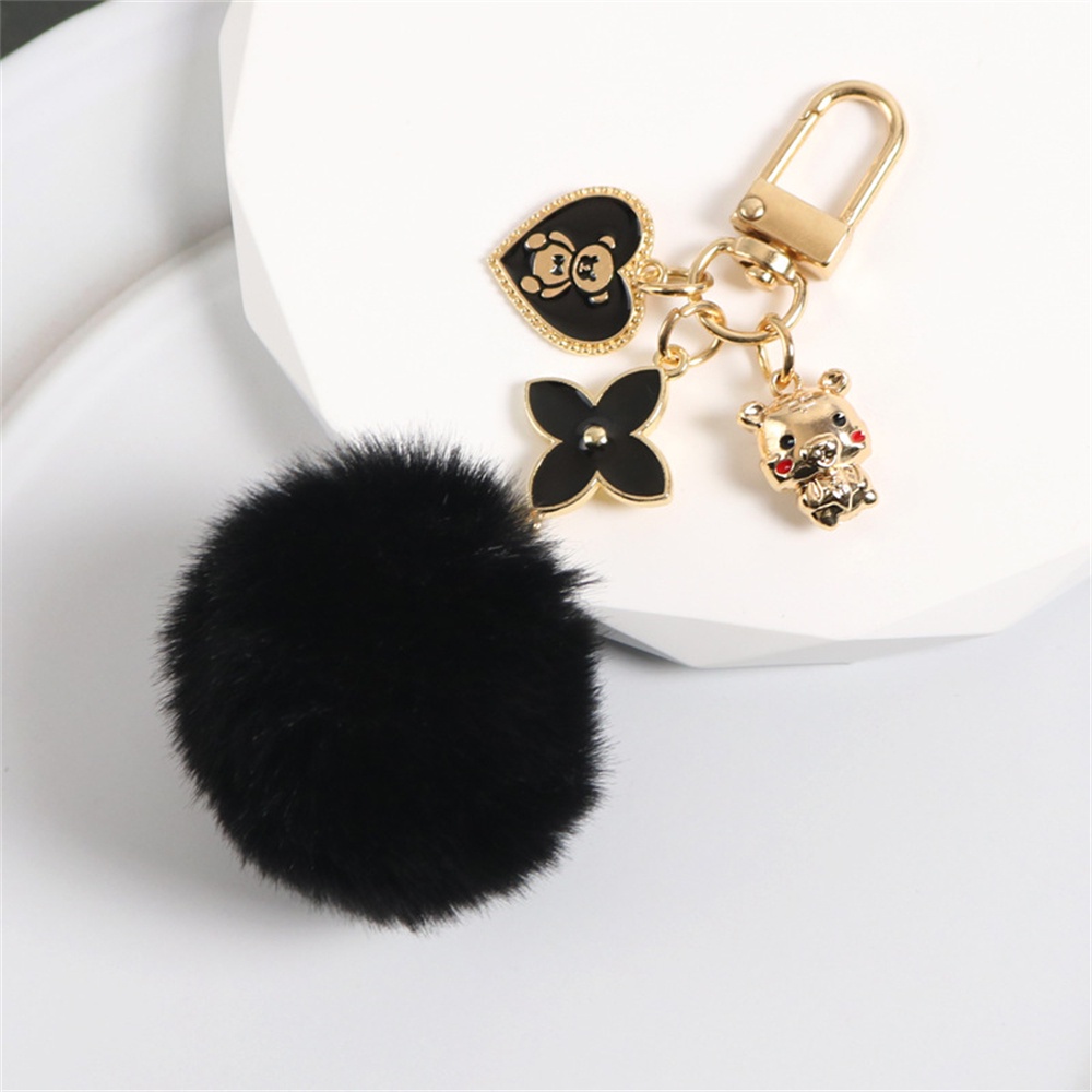 Ins New Kawaii Love Bear Pink Black Pompom Keychain Ladies Car Key ...