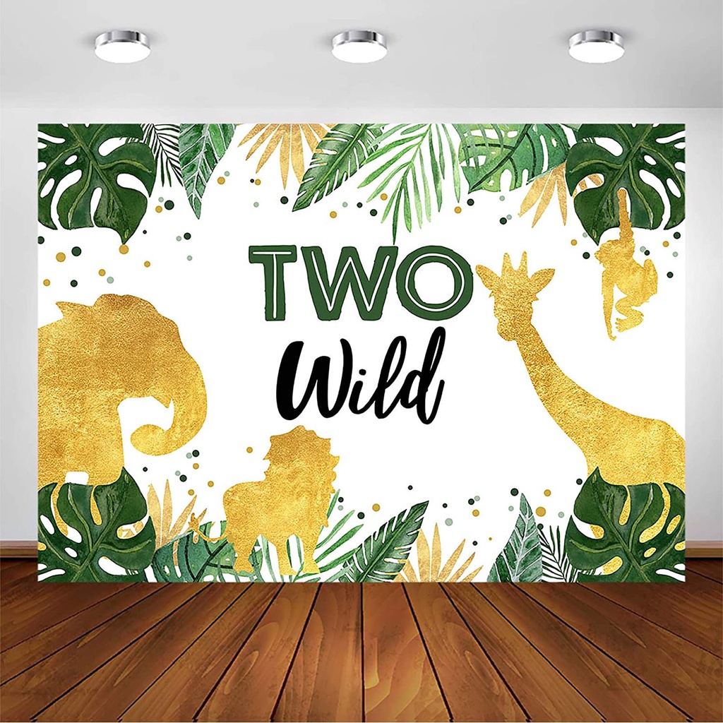 Two Wild Birthday Backdrop for Kids Jungle Safari Animals Second 2nd ...