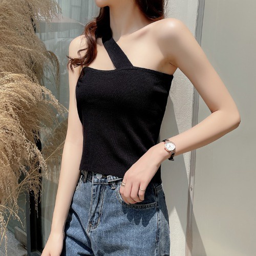 Summer Stretch Slanted Shoulder Tube Top Women's Off-The-Shoulder ...