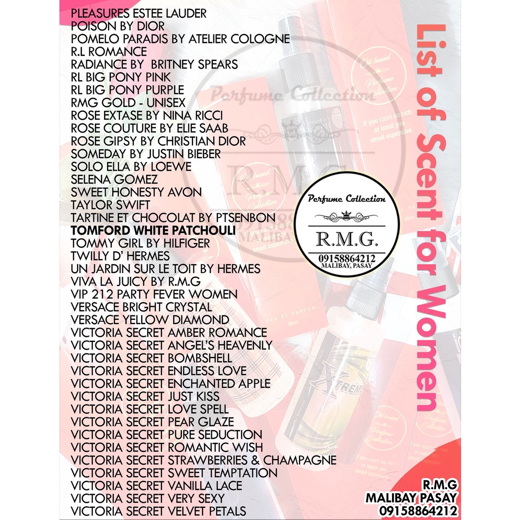 RMG Oilbased Perfume Complete List of Scents | Shopee Philippines