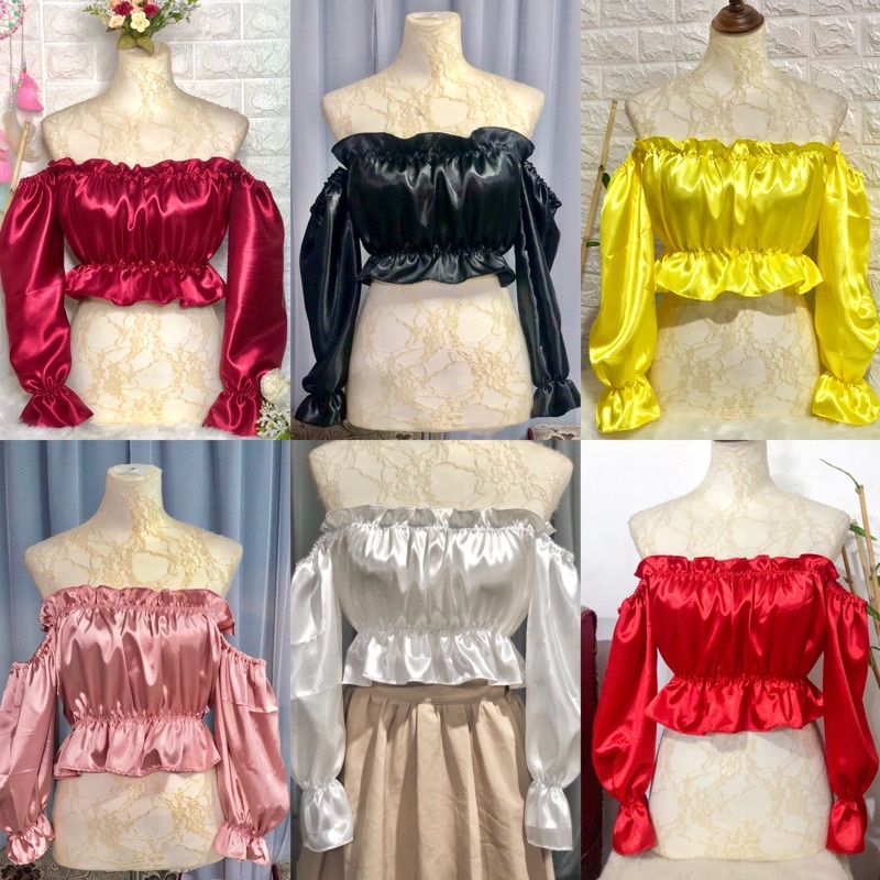 Korean Elegant Satin Silk Trendy Puff Off Shoulder/Tube CropTop ...