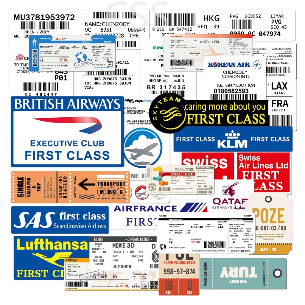 CSS. 30Pcs/Set Airline Logo Waterproof Stickers Ticket Collection ...