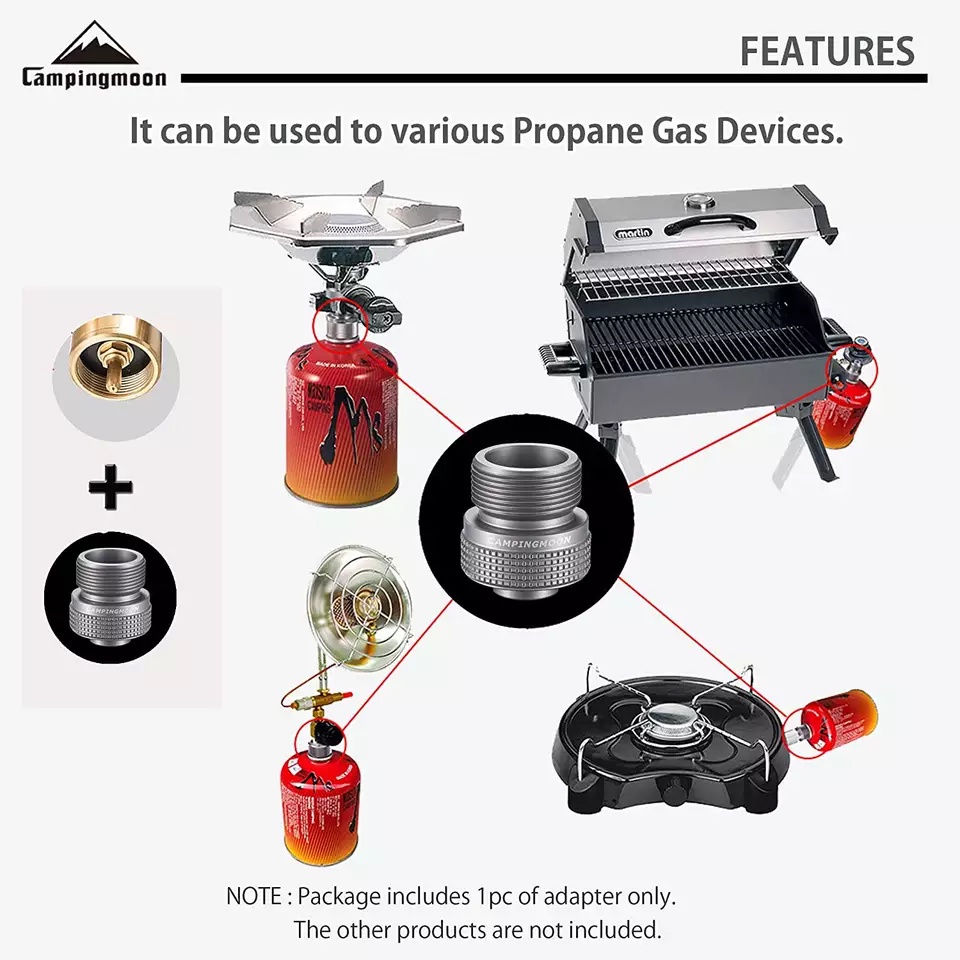 CAMPINGMOON Propane Gas Stove Adapter Portable Lightweight Screw Type ...