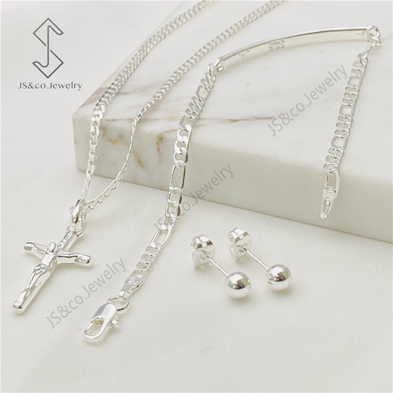 JS&CO jewelry 925 Silver 3in1 Pendant Necklace Stud Earrings Bracelet ...