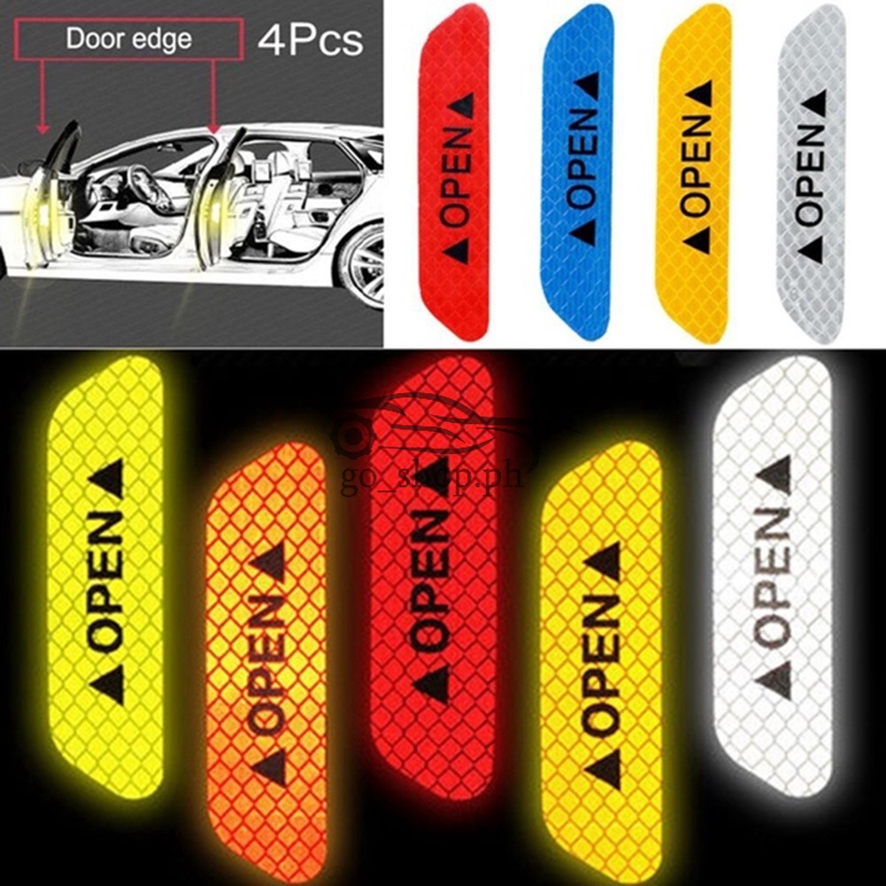 4Pcs/Set Car Door Open Reflective Sticker Tape Decal Safety Warn Sign ...