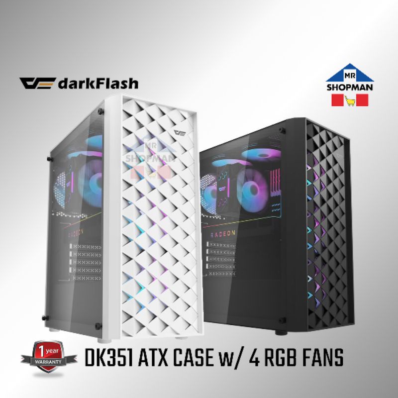 Darkflash DK351 w/ 4 Argb Fans Black / White Desktop Computer PC Case ...