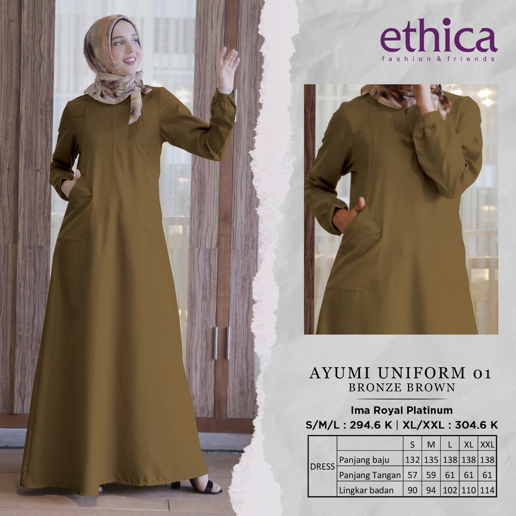 Gamis Ethica Ayumi Uniform 01 Bronze Brown | Shopee Philippines