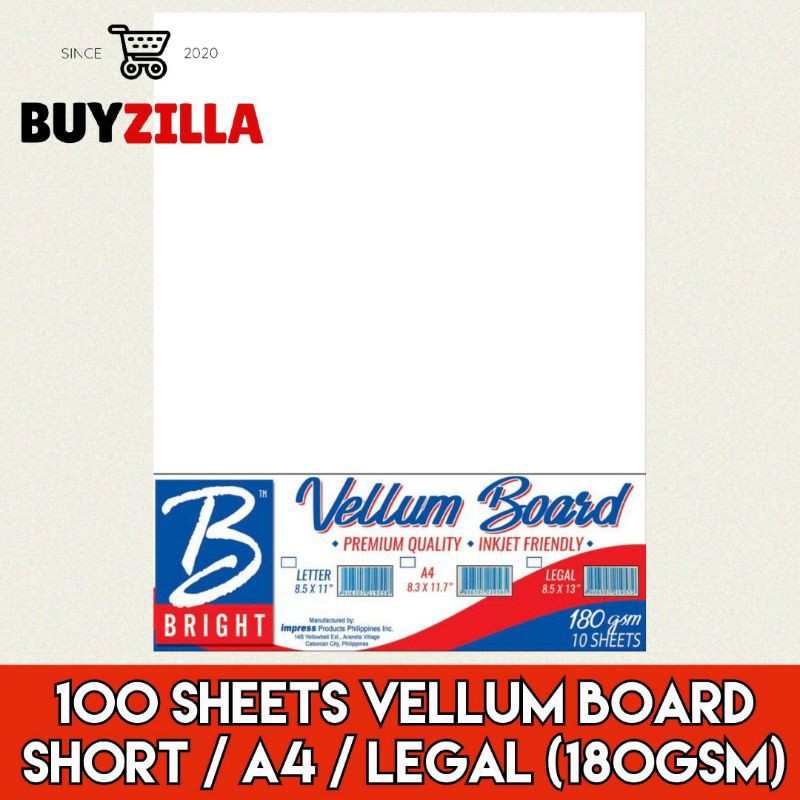 BUYZILLA 100 sheets Vellum Board Paper White | Shopee Philippines