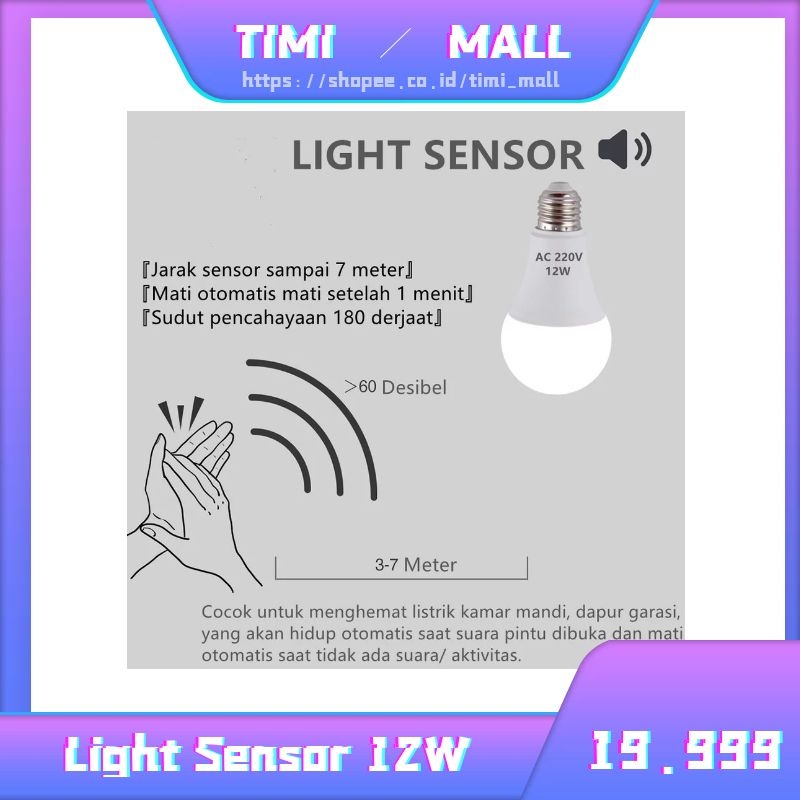 ️TIMIMALL ️ 12 Watt Sound Sensor Led Light Sound Sensor Led Light Bulb ...