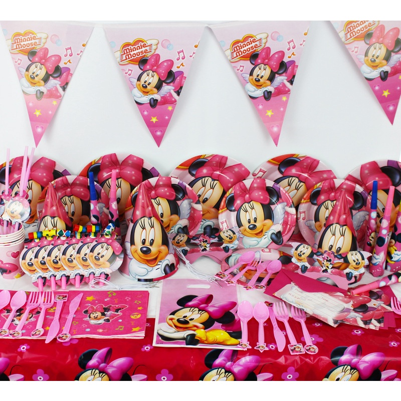 Pink Minnie Mouse Mickey Theme Birthday Party Decorations Disposable ...