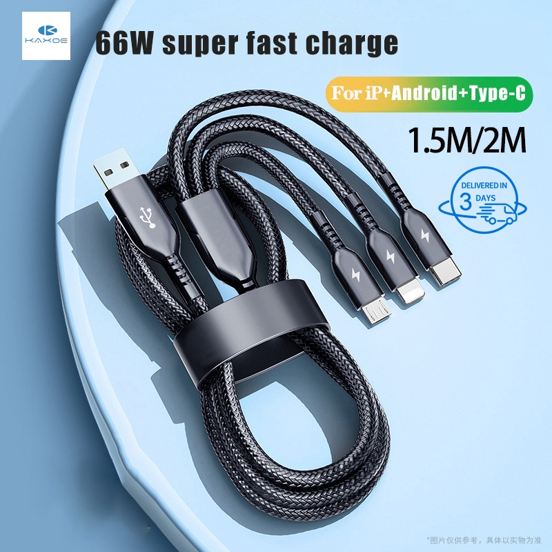KAXOE Ready Stock 6A 66W 3 in 1 Super Fast Charge USB Cable Multi Usb Port Charging Cord Micro ...