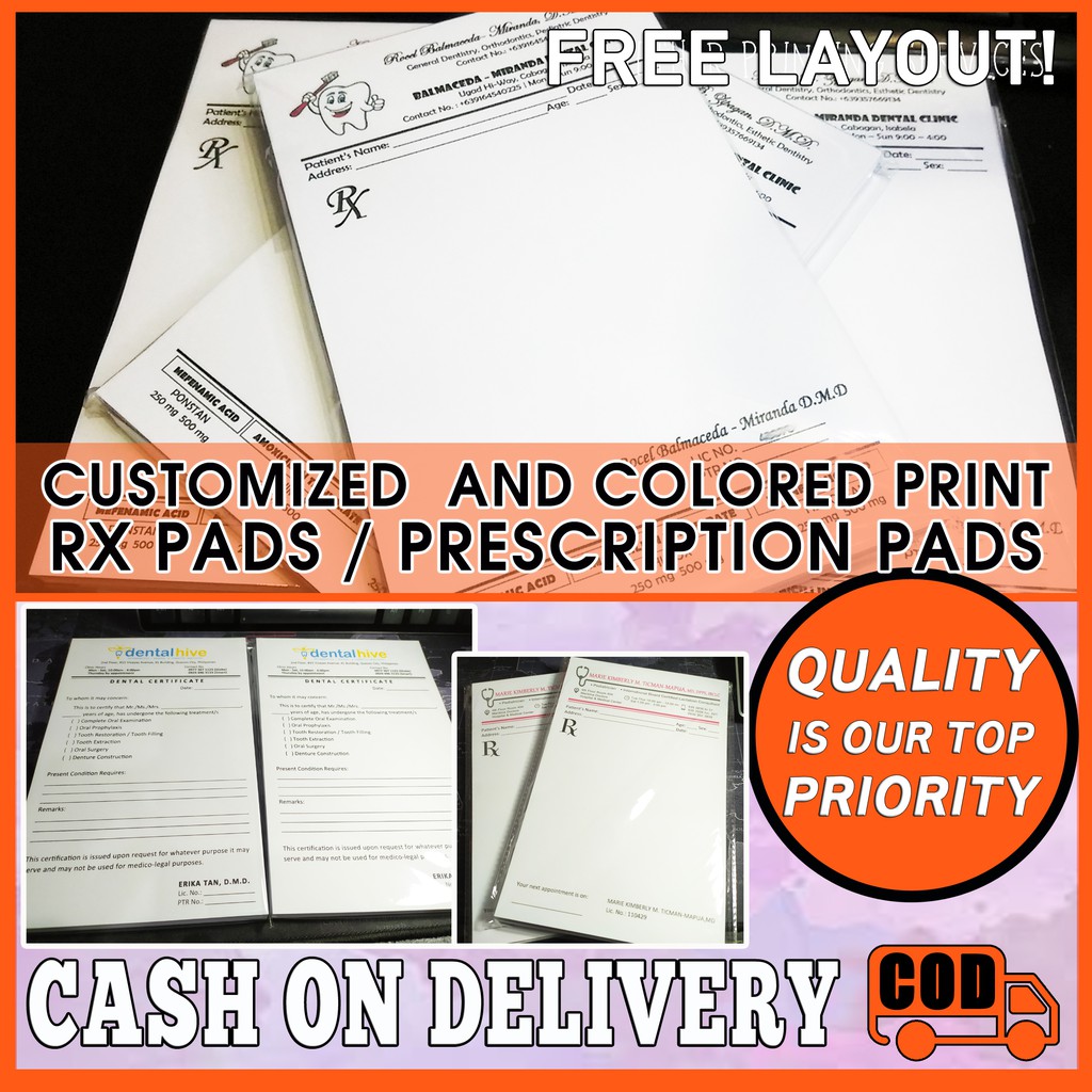 Customized Colored Prescription Pads, RX Pads, Pads, Reseta, Med Cert ...