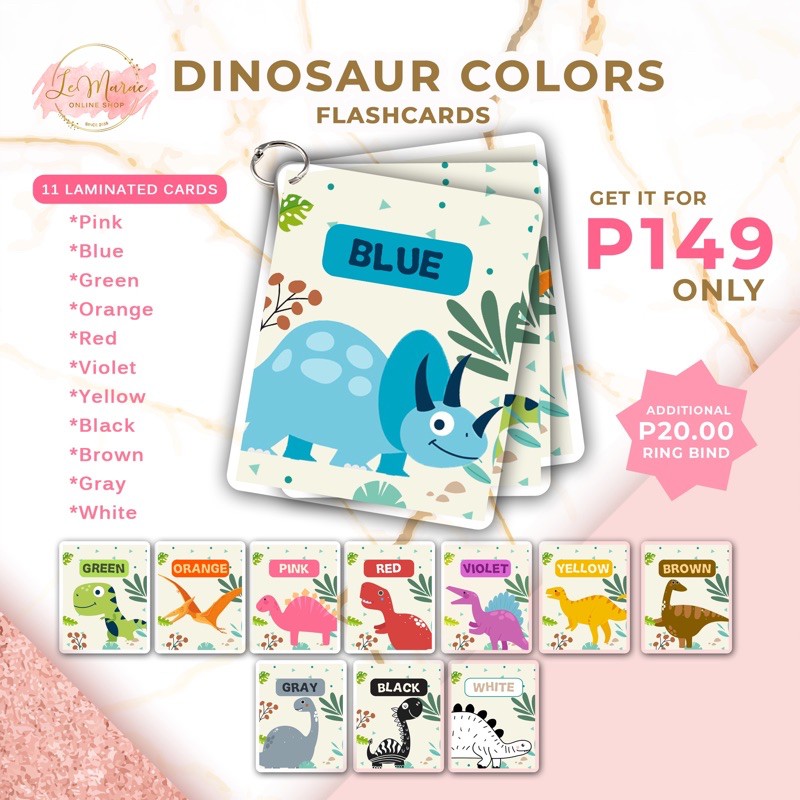 COLORS Dinosaur Themed Laminated Educational Flashcards Dino Cards ...