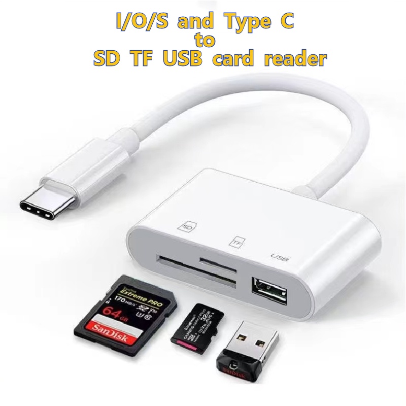 OTG card reader three-in-one mobile phone tablet connection I/O/S and typec to USB SD TF multi ...