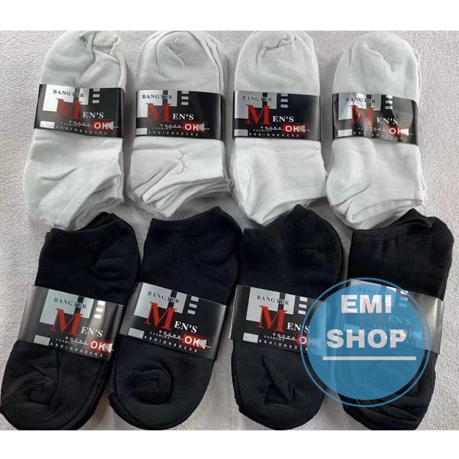 EMI 12Pairs Men's Black/White Cotton Ankle Sports Socks | Shopee ...