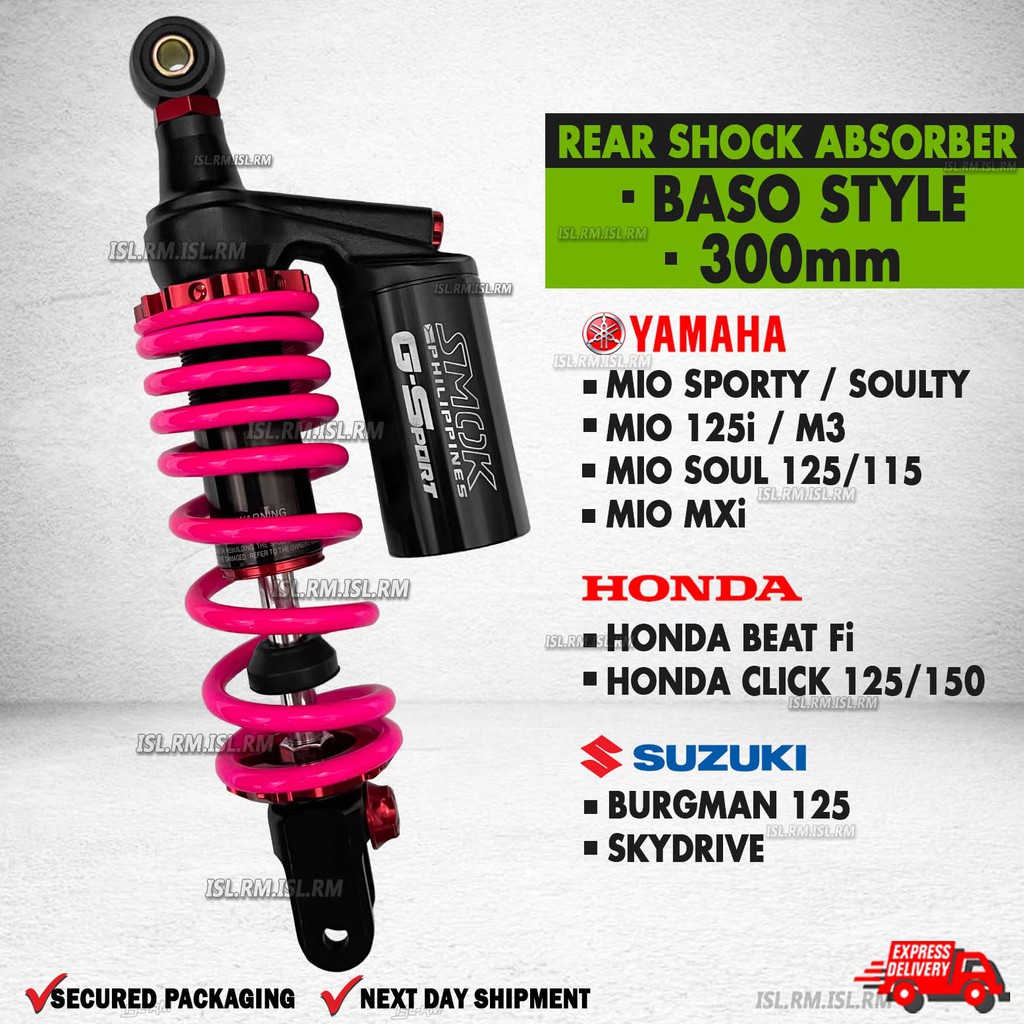 Rear Shock Absorber 300mm BASO STYLE BLACK PINK Mio Beat Click Plug and ...