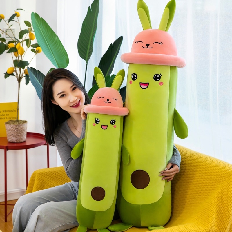 Long Avocado Teddy Bear Wearing Rabbit Hand Hat Super Cute Size 80cm ...