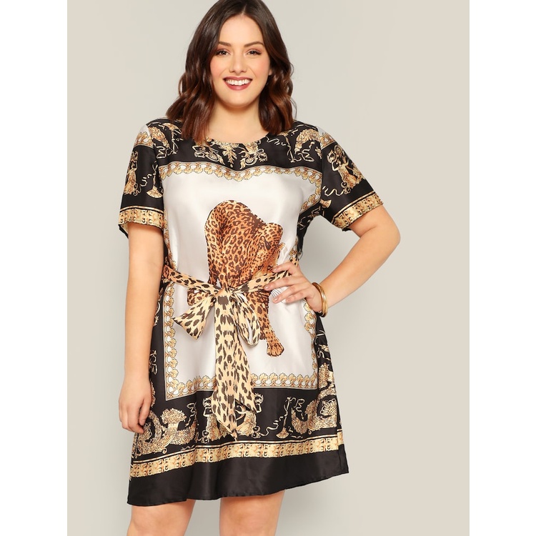 A2139 Miss Muse Scarf & Animal Print Belted Plus Size Dress | Shopee ...