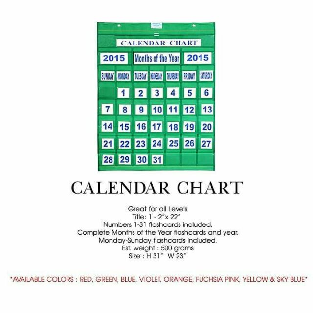CALENDAR POCKET CHART BY CHARTS UNLIMITED | Shopee Philippines