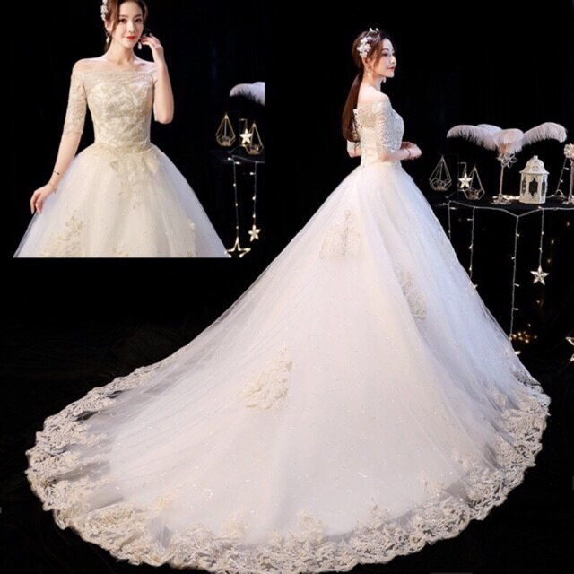 Korean Fashion Elegant Big Long Tail Wedding Dress Bridal Gown | Shopee ...