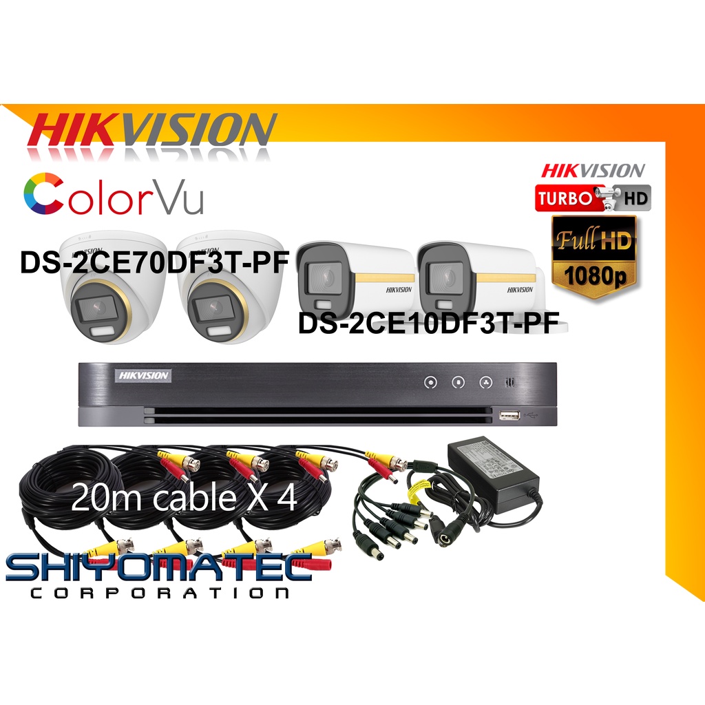 HIKVISION 4CH colorvu package ECO 2mp with 2 bullet, 2 dome, 20m x 4 ...
