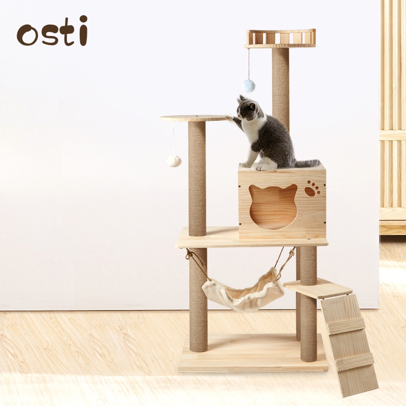 Osti Luxury Solid Wood Cat Tree Cat Tower for Indoor Cats with Hammock ...