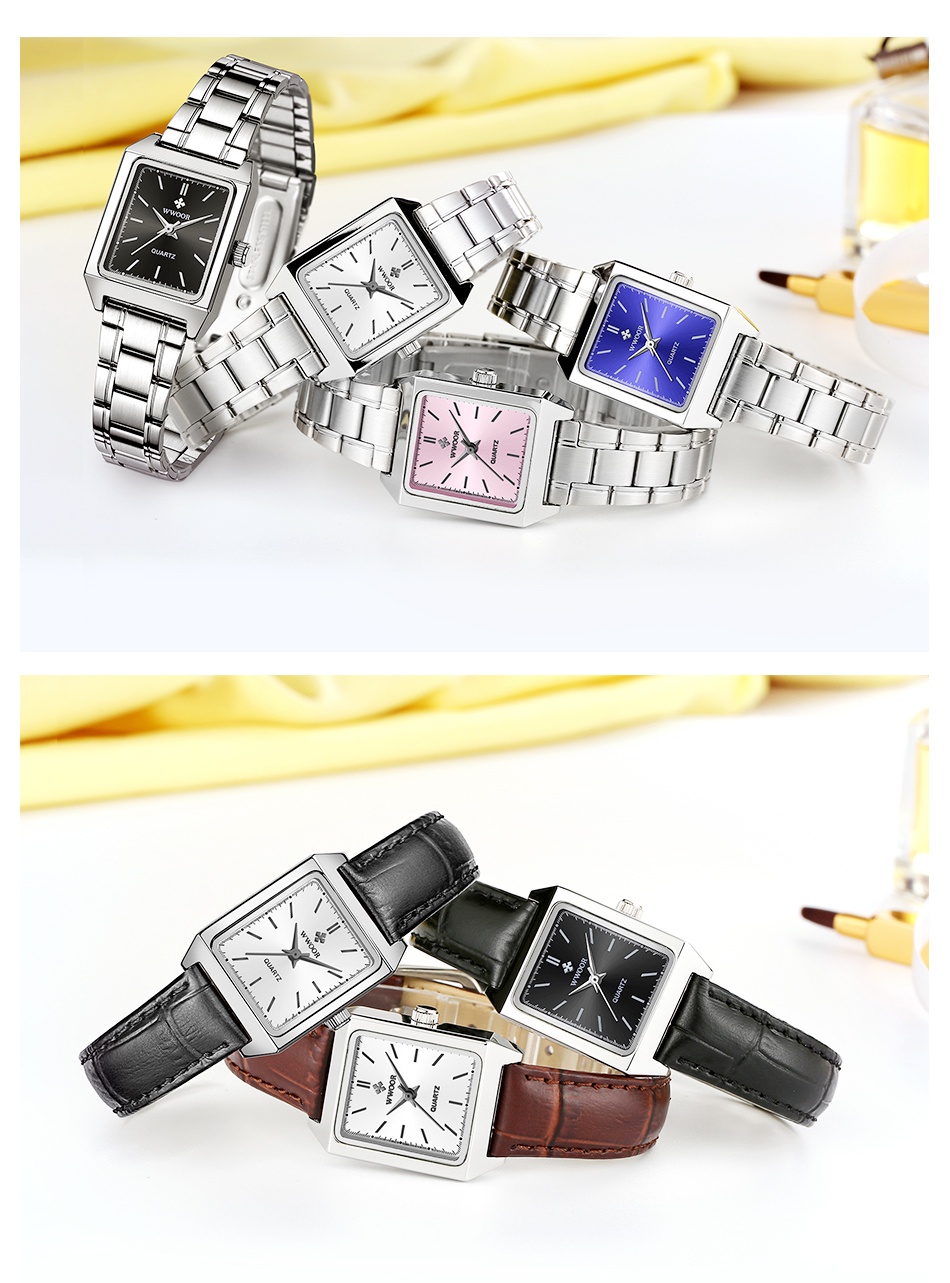 Wwoor Women Square Watch Simple Design Luxury Stainless Steel Quartz ...
