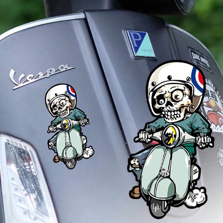 Skull Sticker Skeleton Knight Motorcycle Reflective Front Decal Scootor ...