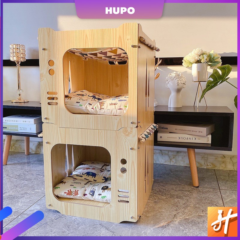 Wooden block combination hammock cat house home | sangkar kucing ...