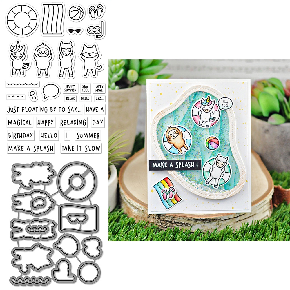Pool Party Die-Cutter Cutting Dies with Clear Stamp for Diy ...