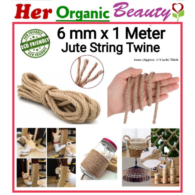 6 mm x 1 Meter Jute String Twine Rope Natural Coiled Hemp Rope Cord ...
