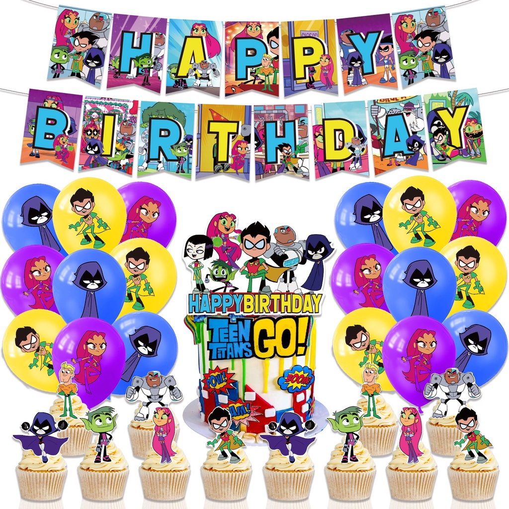Teen Titans Go Theme Party Decoration Set Robin Cyborg Beast Boy Raven ...