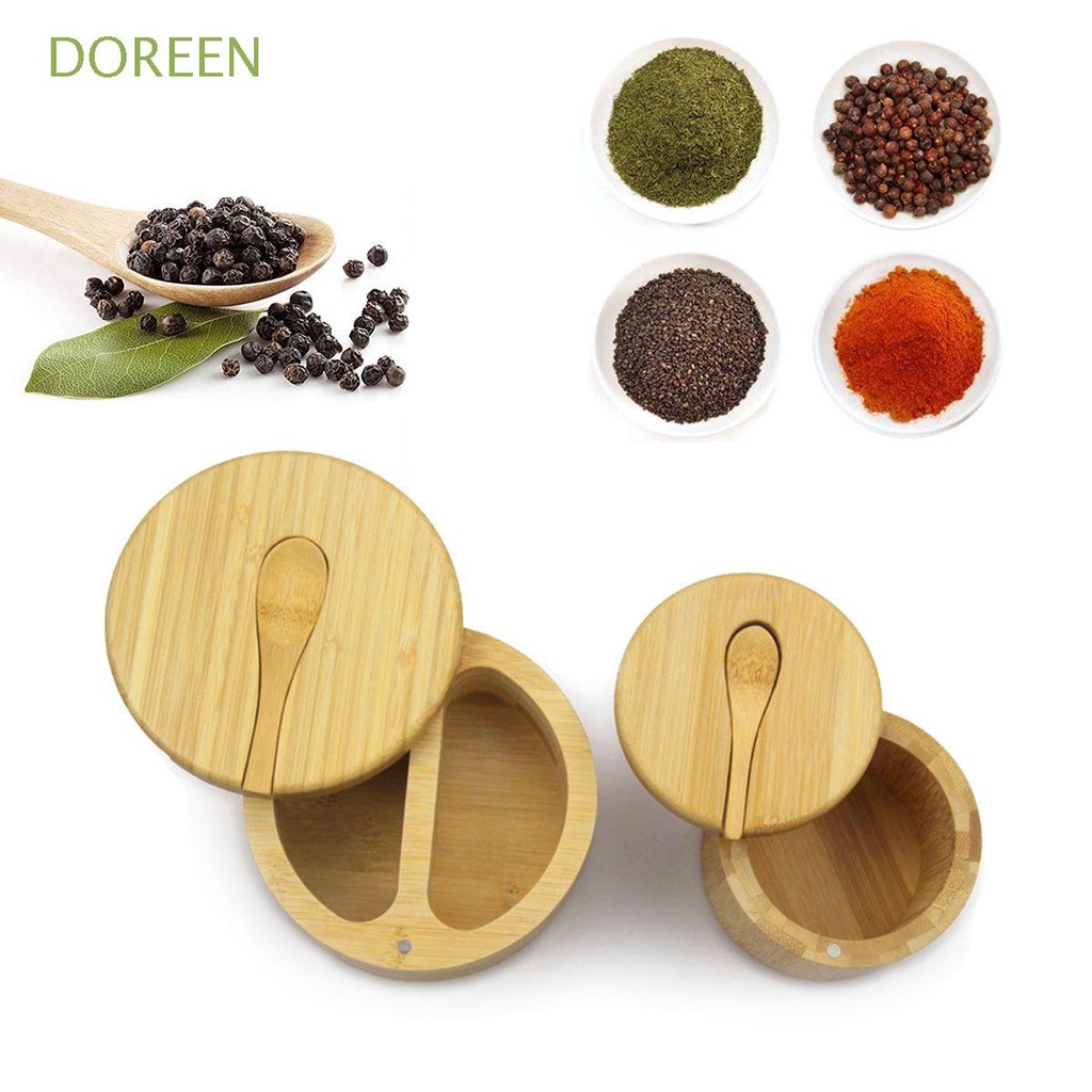 DOREEN Home Seasoning Container Bamboo Salt Box Spice Cellar Magnetic ...