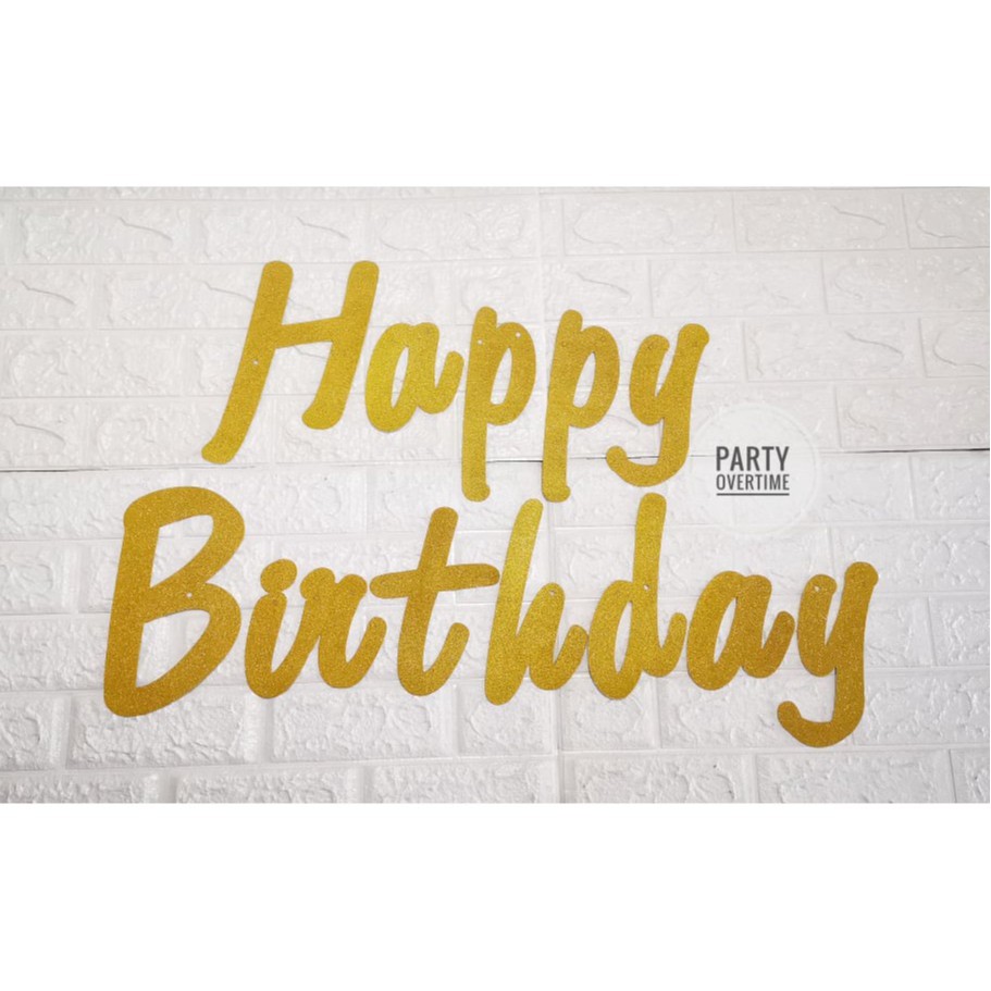 Gold Glitter Cursive Cut out Happy Birthday Banner Flag Banderitas ...