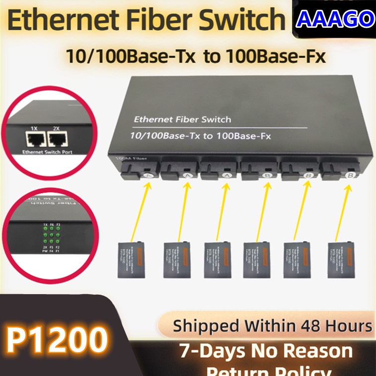 Ethernet Fiber Switch 3A 3B C 6 Port 2 RJ45 10 / 100M Ethernet Switch ...