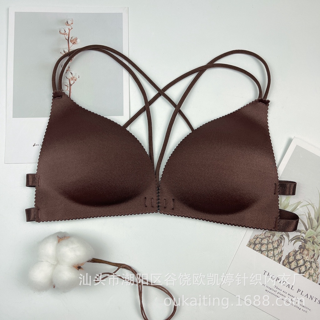 One Piece Sling Bra Sexy Front Buckle Female No Steel Ring Cross Strap ...