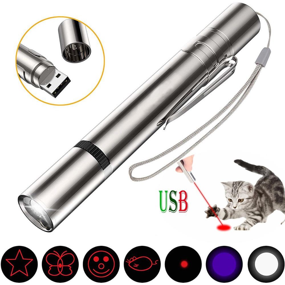 Pet Toy USB Rechargeable 3 In 1 Funny Cat Chaser Stick Mini Flashlight ...