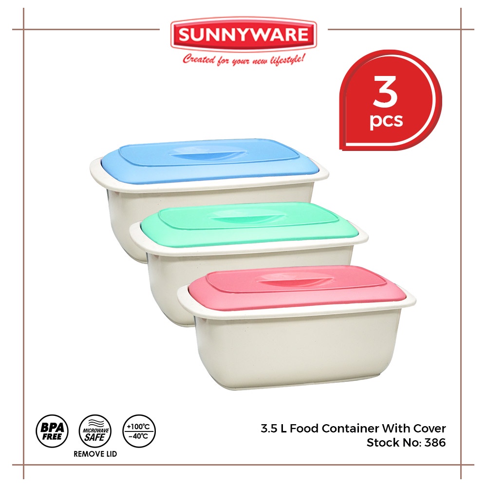 3pcs 3.5 L Food Container With Cover [Sunnyware 386] | Plasticware ...