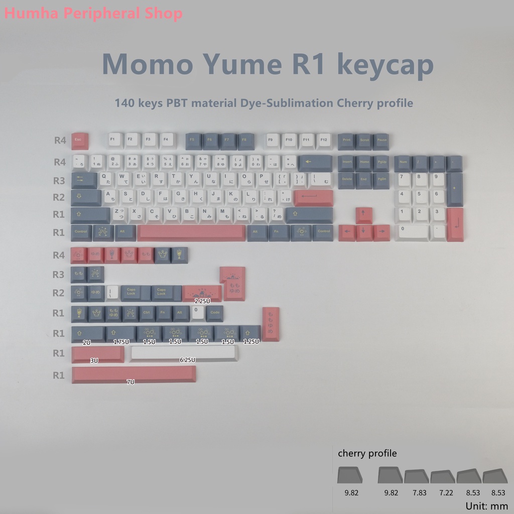 sold out Humha Momo Yume R1 keycap 140 keys PBT material Dye-Sublimation Cherry profile ...