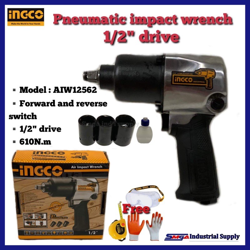 INGCO Air Impact Wrench 1/2" AIW12562 plus freebies | Shopee Philippines