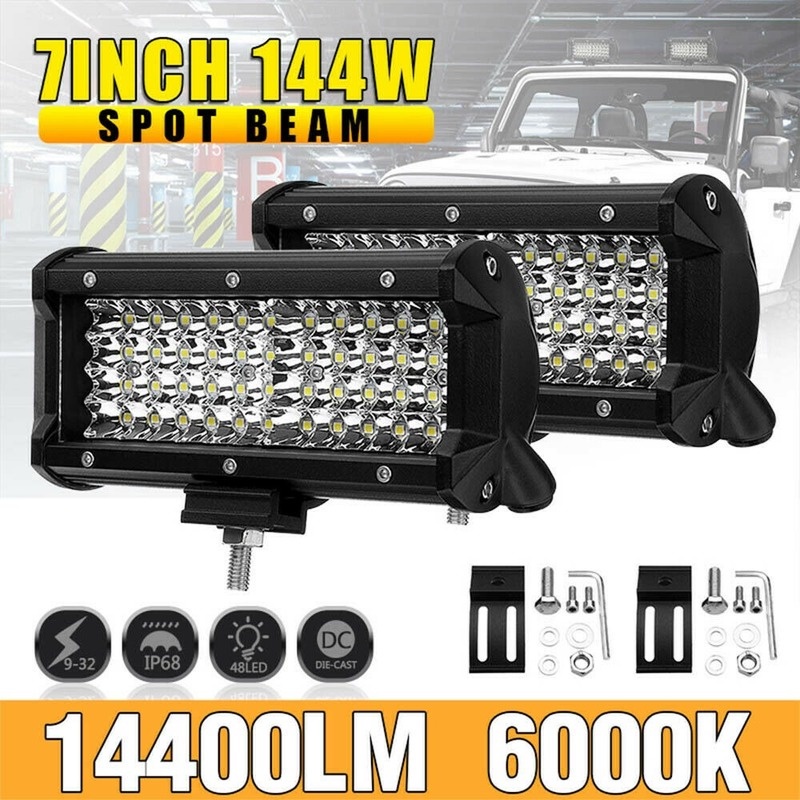 7 Inch 4 Row LED Work Light Bar 12V/24V 144W LED Spot Flood Combo LED ...