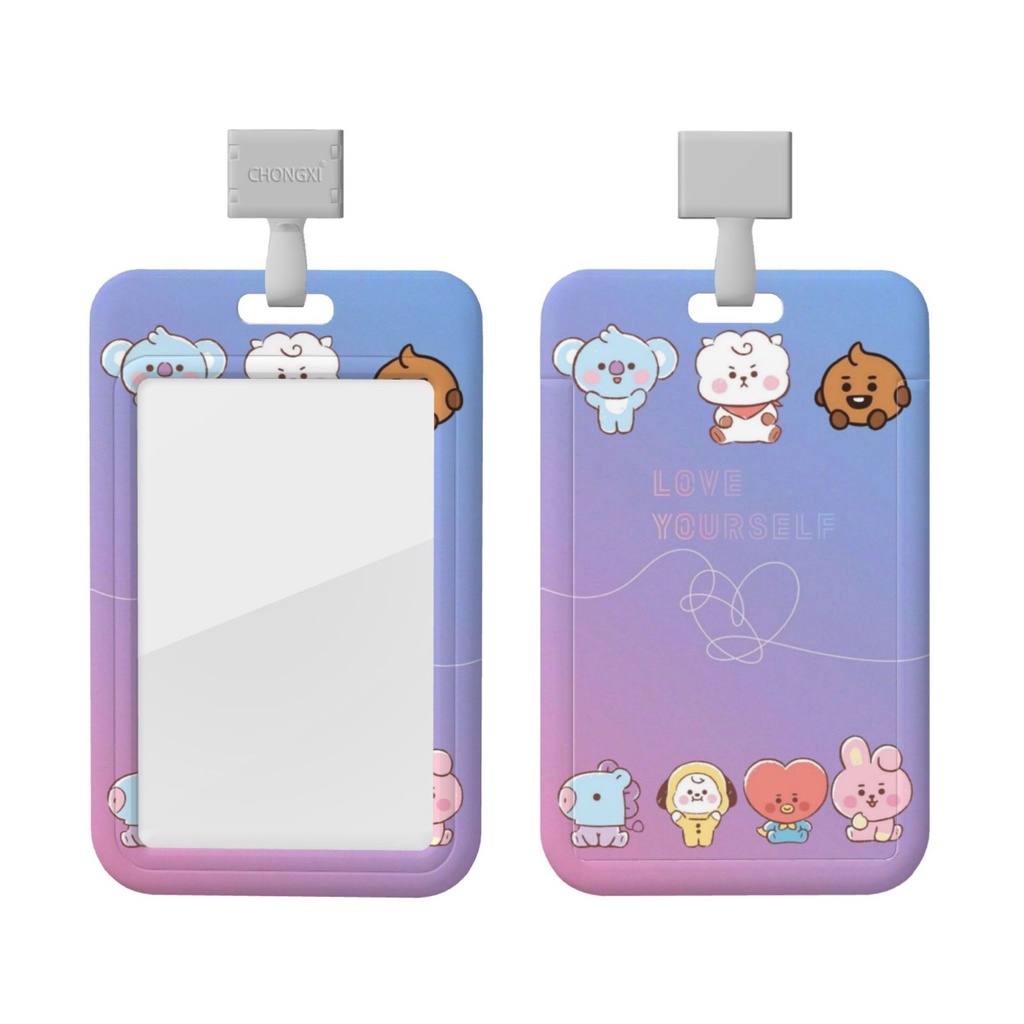 BTS BT21 7*11CM ID Badge Holder With Lanyard, Waterproof Plastic ID ...