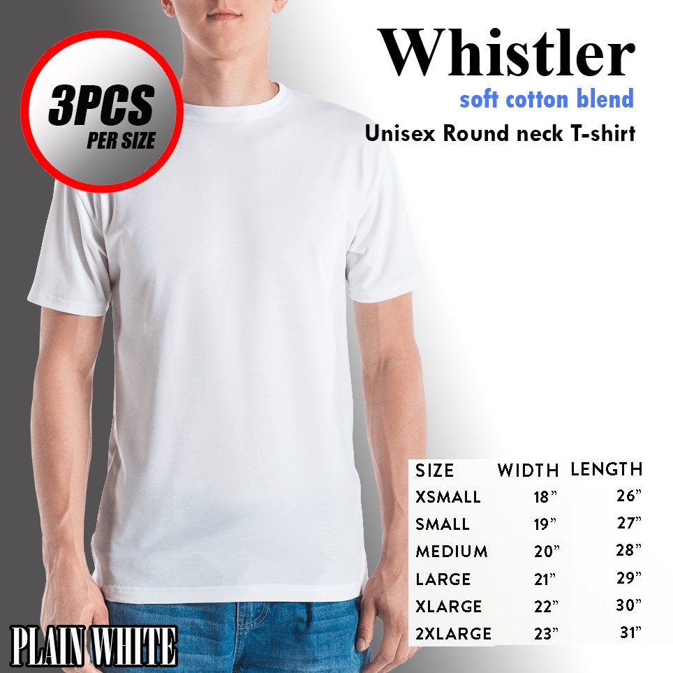 Whistler Soft Cotton 3pcs Per Size Per Color Blend Shirt Plain Black
