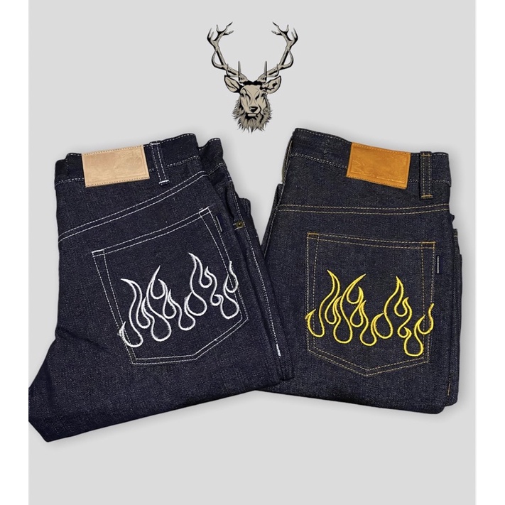 Weird Denim Jeans Selvedge Shellstitch 15 Oz Black Indigo Flame Art ...