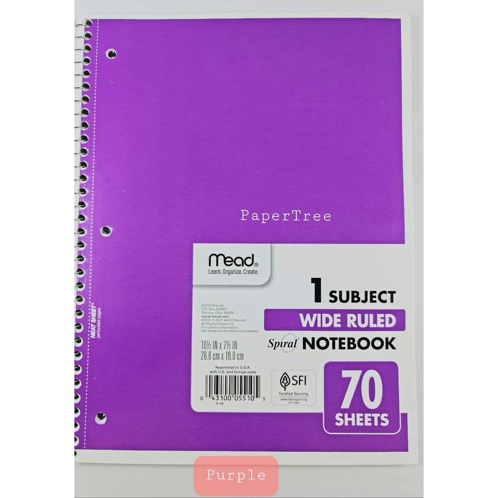 Mead Classic Spiral Notebook 1 Subj Wide Ruled NB (10.5" x 7.5 ...